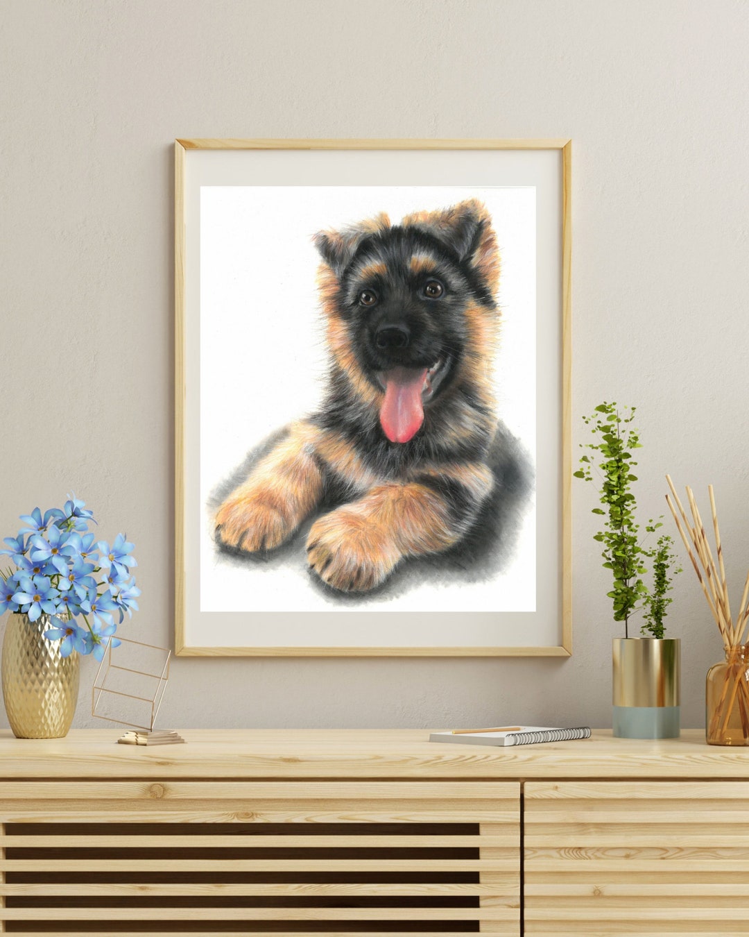 German Shepherd Print Portrait Drawing Pastel Pencil Animal Art ...