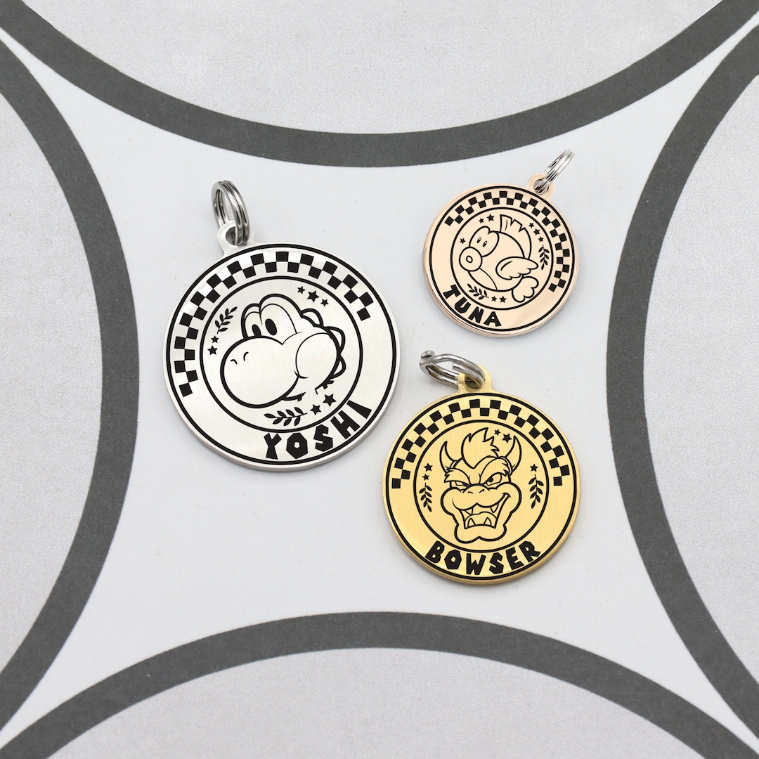 Yoshi Pet Tag, Super Mario Dog Collar Tag, Bowser Collar Dog Tag ...