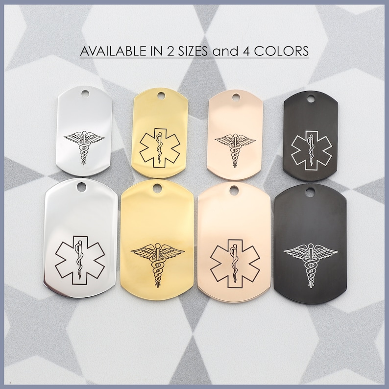 Personalized Medical ID Necklace, Medical Alert Dog Tag Necklace, Mens ...