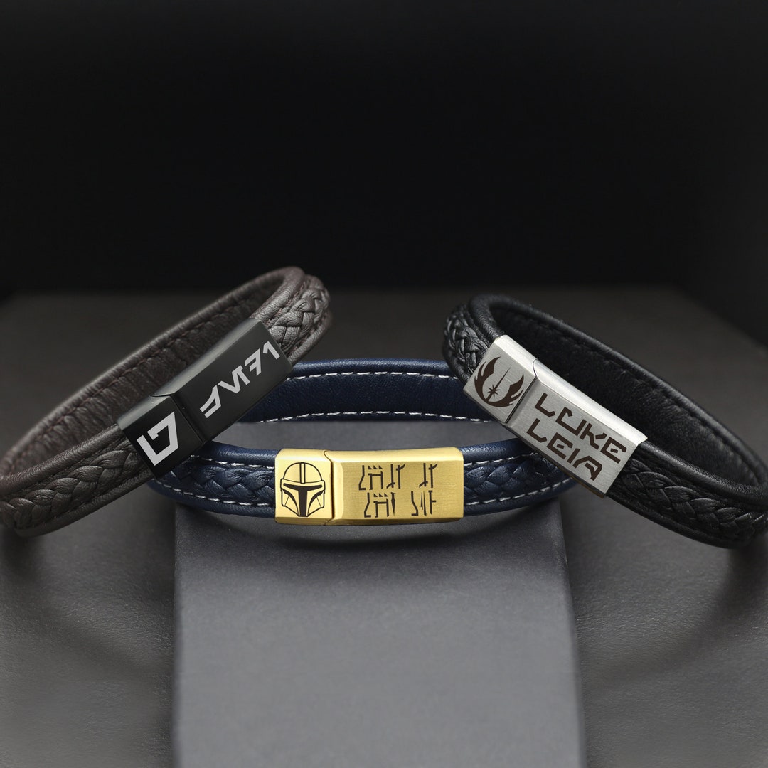 Mandalorian Star Wars Mens Bracelet, Aurebesh Family Name Jedi Bracelet ...