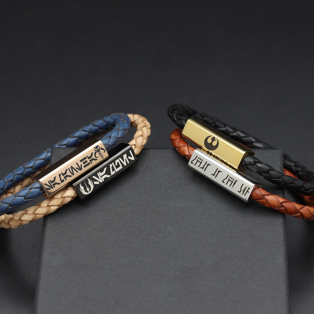 Leather Braided Star Wars Aurebesh Bolo Mens Bracelet, Mandalorian ...
