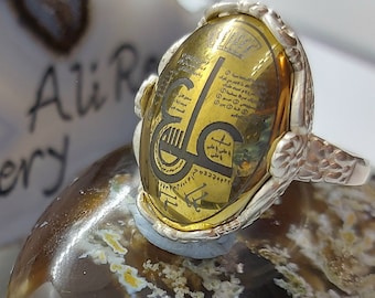 Ayn Ali Amulet Powerful Hematite Hadeed Sini 925 Silver Ring Mount ...