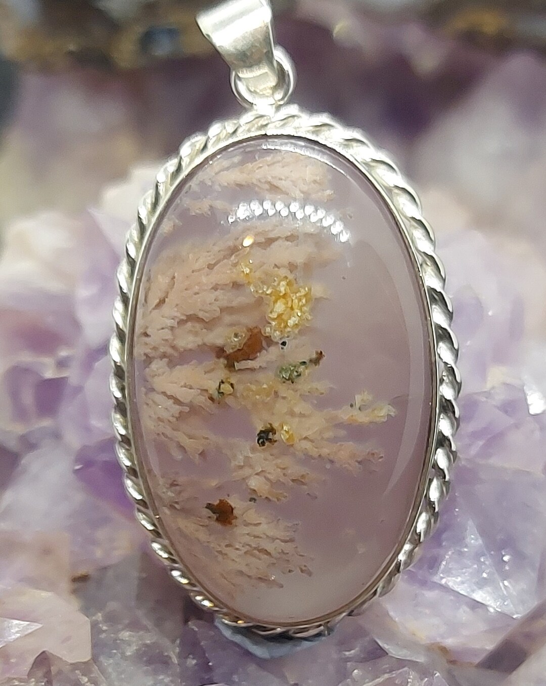 Aqeeq Shajar Soleimani 925 Silver Pendant Untreated Moss Agate Mocha ...
