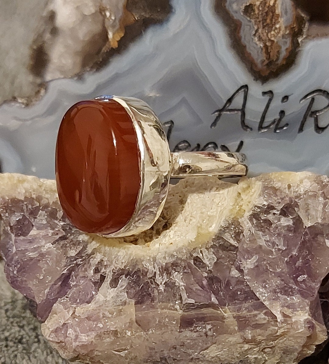 Genuine Yemeni Aqeeq Carnelian 925 Sterling Silver Ring Aqiq Talisman ...