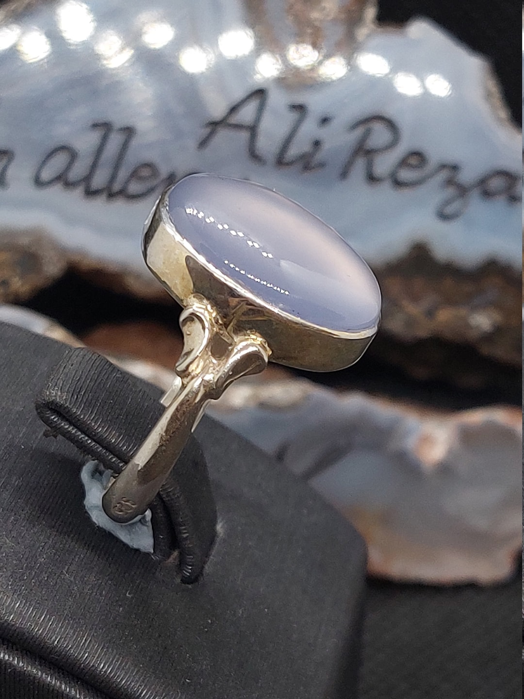 Genuine Blue Aqeeq Yemeni Authentic Aqiq Natural Agate 925 Silver Ring ...