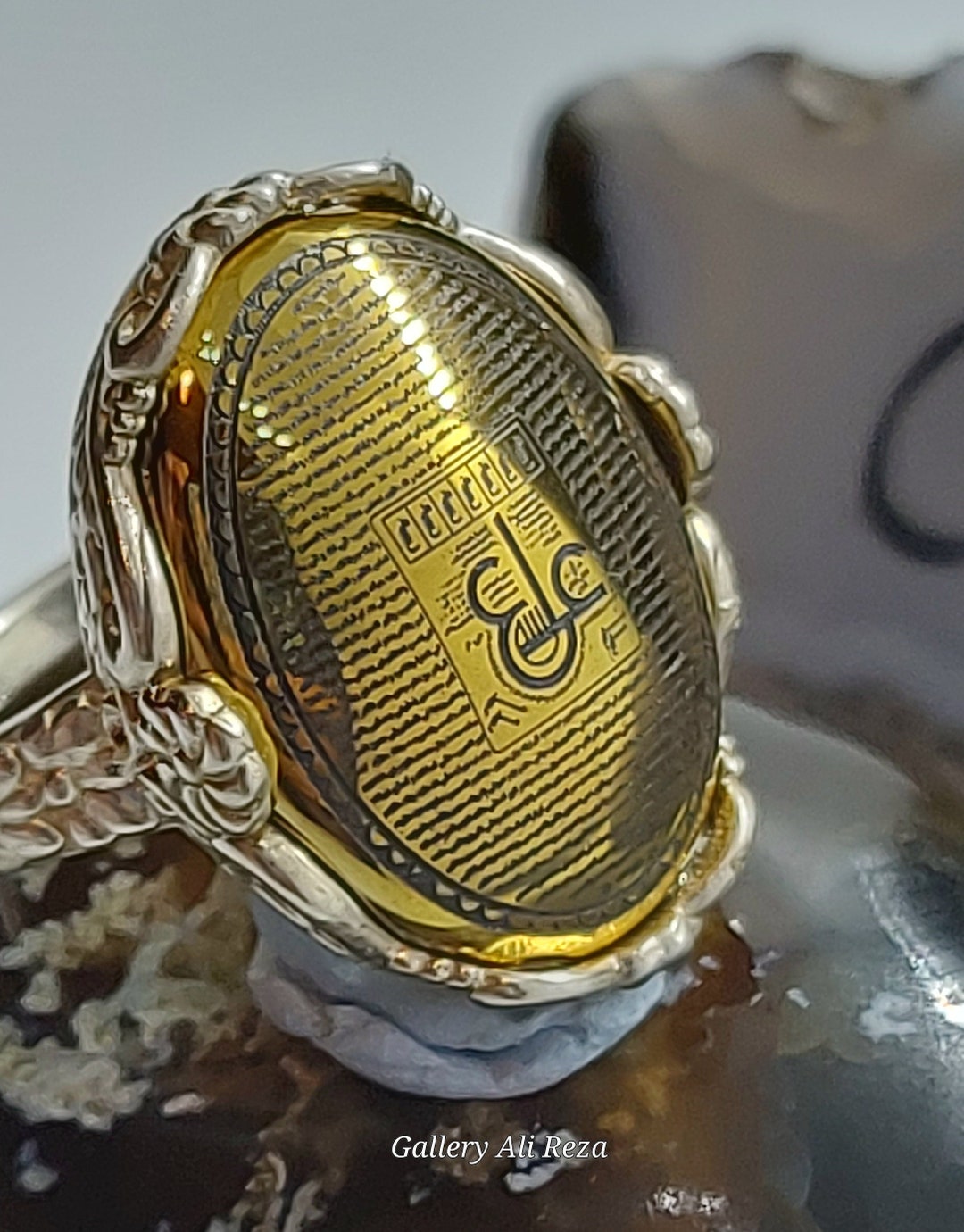 Ayn Ali Amulet Powerful Hematite Hadeed Sini 925 Silver Ring Mount ...