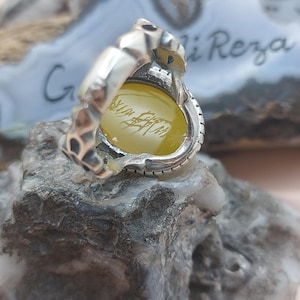 Real Sharaf Al Shams Yellow Aqeeq Agate 925 Silver Mount Shia Ring ...