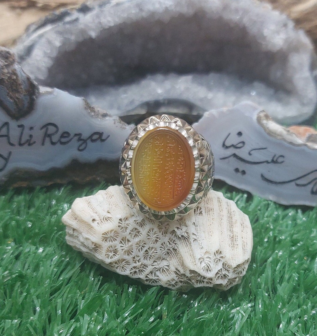 Red Aqeeq 925 Sterling Silver Ring Two Tone Natural Authentic Agate All ...