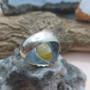 Real Sharaf Al Shams Yellow Aqeeq Agate 925 Silver Mount Shia Ring ...