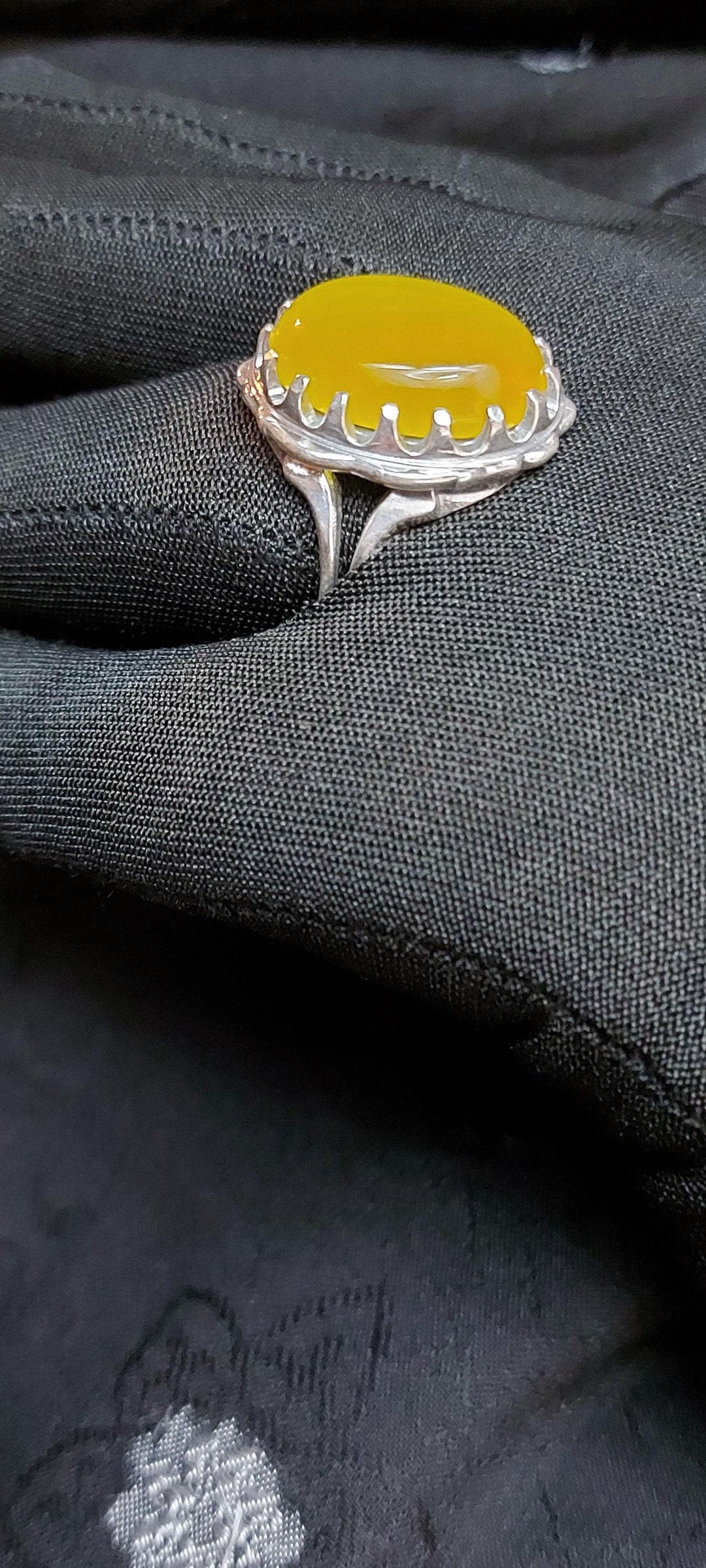 Real Sharaf Al Shams Yellow Aqeeq Agate 925 Silver Mount Shia Ring ...