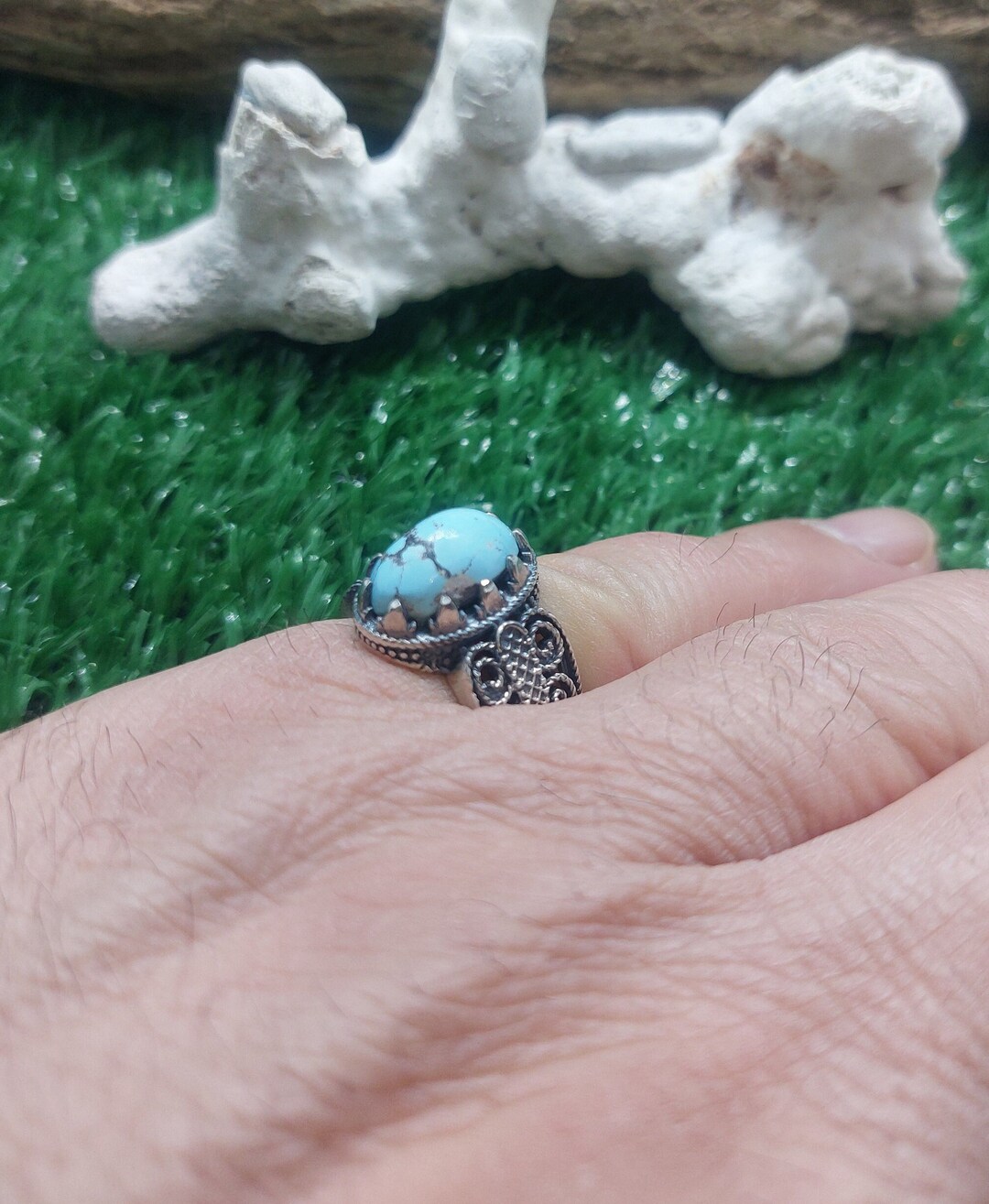 Genuine Feroza Nishapuri 925 Silver Ring Beautifully Crafted Naturally ...