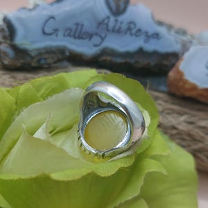 Real Sharaf Al Shams Yellow Aqeeq Agate 925 Silver Mount Shia Ring ...