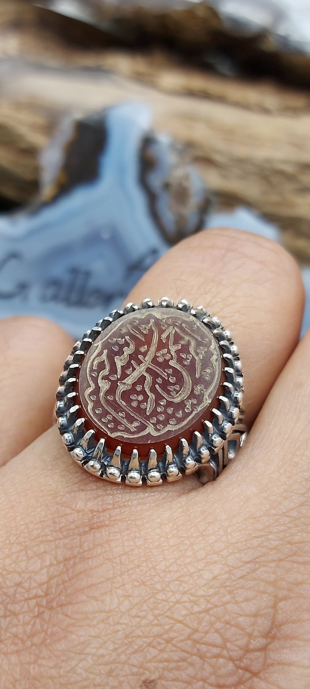 Genuine Red Aqeeq Real Aqiq Naturally Mined Agate 925 Silver Ring ...