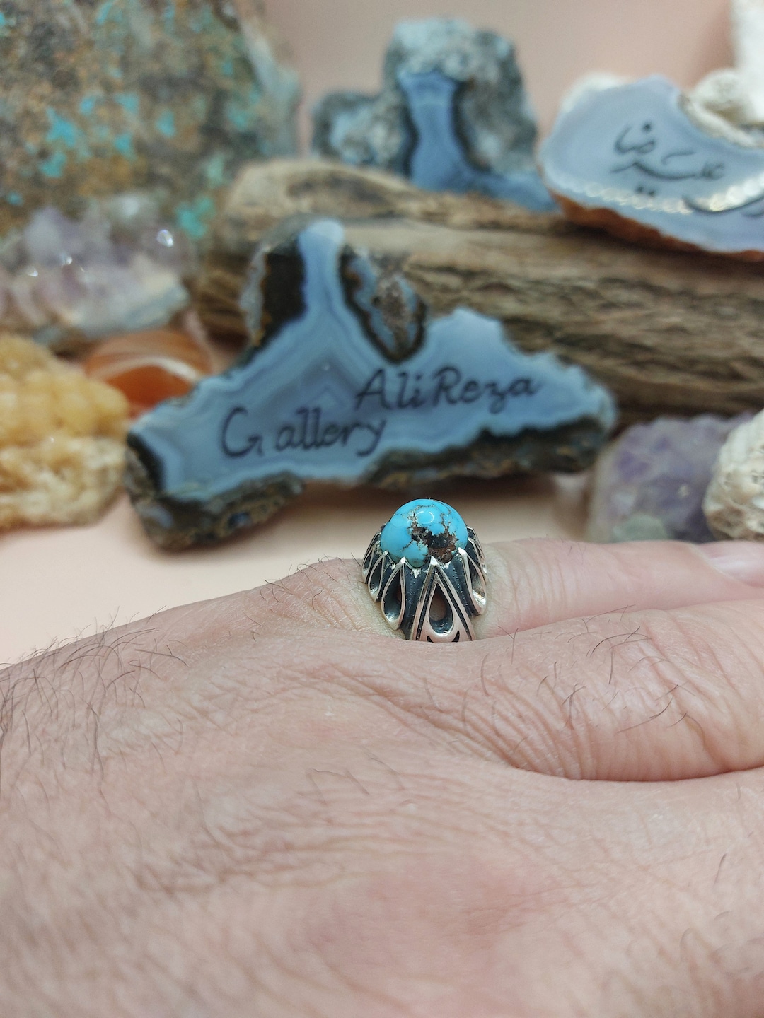 Genuine Feroza Nishapuri Shajar 925 Silver Bague Turquoise Natural ...