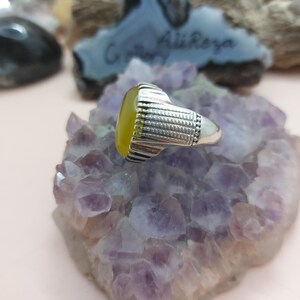 Real Sharaf Al Shams Yellow Aqeeq Agate 925 Silver Mount Shia Ring ...