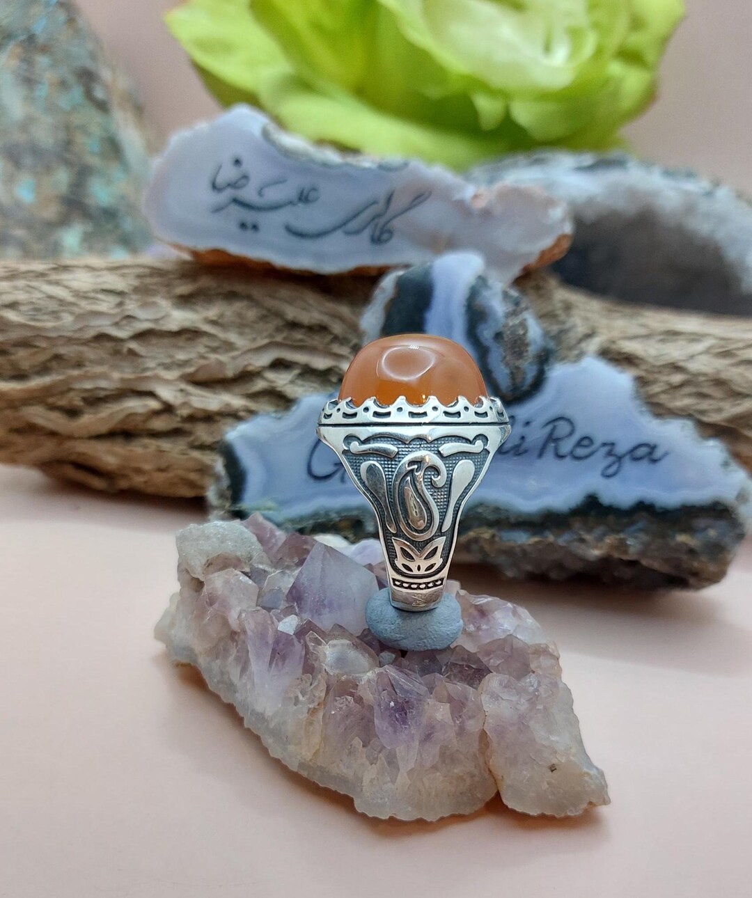Genuine Aqeeq Yemeni Carnelian Ring: 925 Sterling Silver, Untreated ...