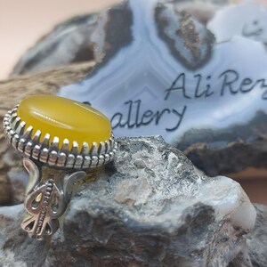 Real Sharaf Al Shams Yellow Aqeeq Agate 925 Silver Mount Shia Ring ...