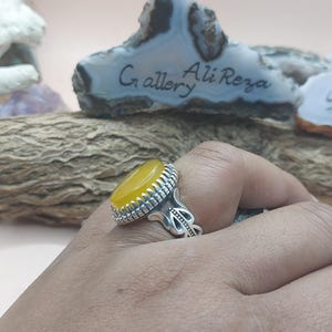 Real Sharaf Al Shams Yellow Aqeeq Agate 925 Silver Mount Shia Ring ...