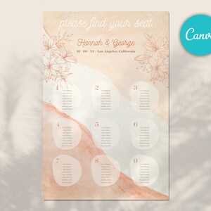 Boho Wedding Seating Plan Template: Botanical Design (edit in Canva) - Etsy