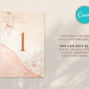 Boho Wedding Table Number & Place Card Template: Botanical Canva Design ...
