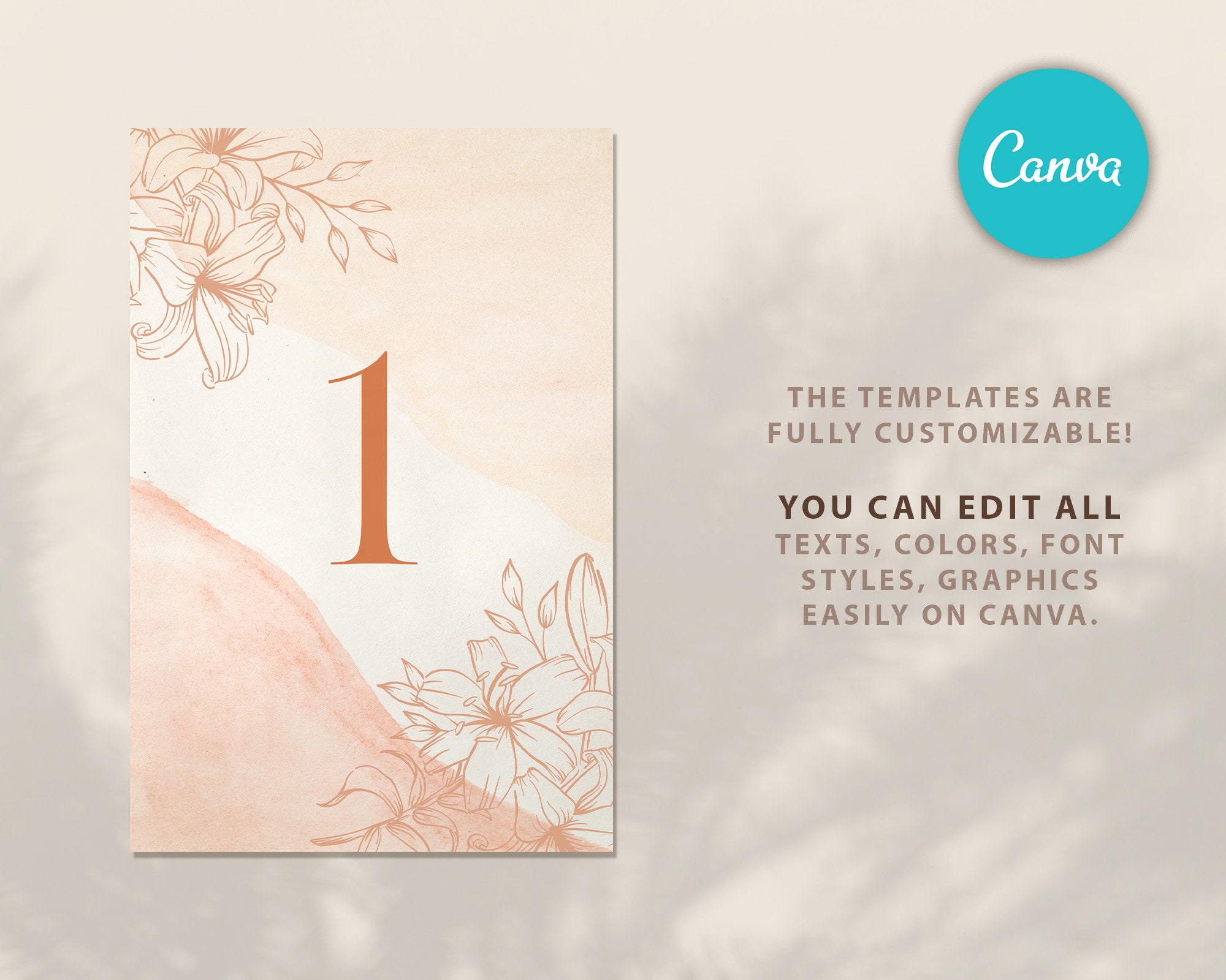 Boho Wedding Table Number & Place Card Template: Botanical Canva Design ...