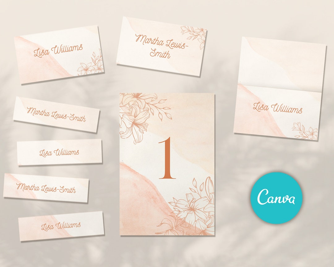 Boho Wedding Table Number & Place Card Template: Botanical Canva Design ...