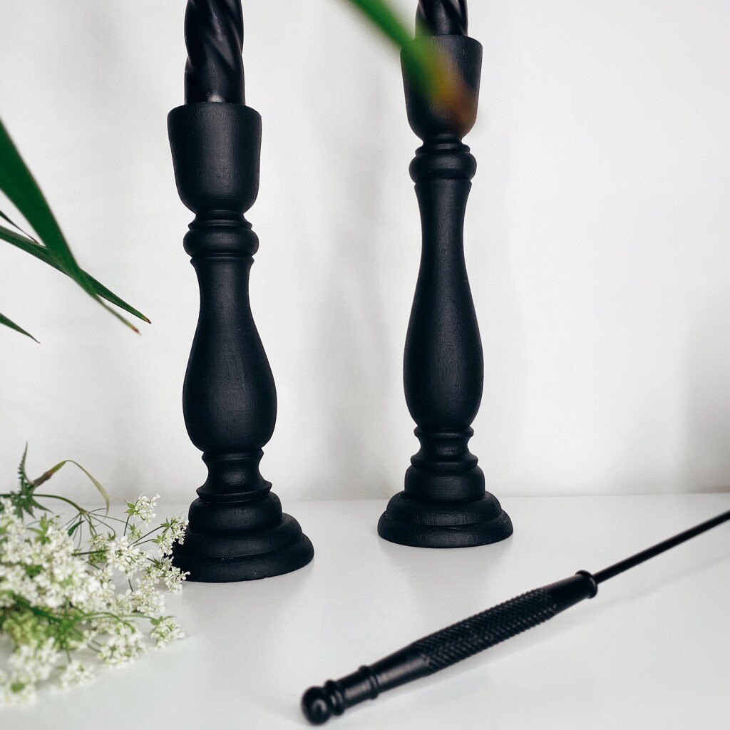 Two Wooden Chunky Candlestick holders /Holders in Black or | Etsy