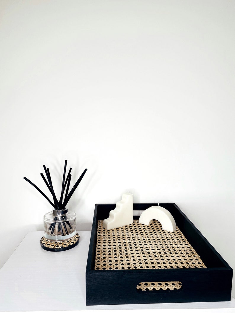 Matte Black Rattan Serving Tray / Modern Vanity Tray / - Etsy UK