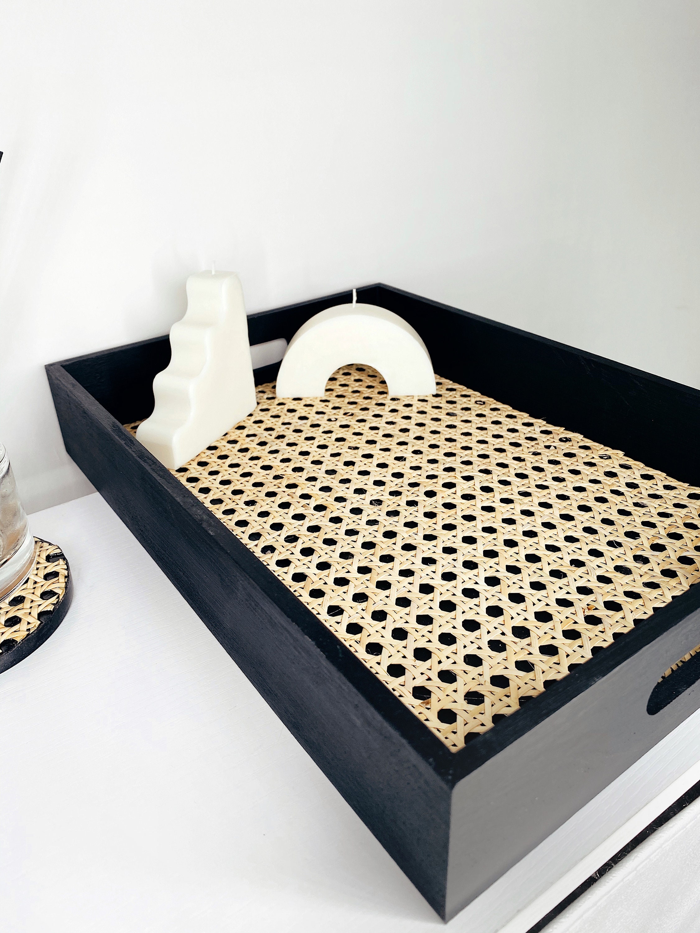 Matte Black Rattan Serving Tray / Modern Vanity Tray / - Etsy UK