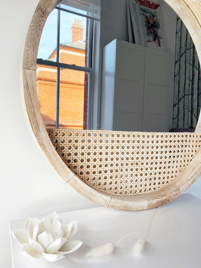 Large Round Rattan Mirror / Wicker Wall Mirror / Home Decor / Wooden ...