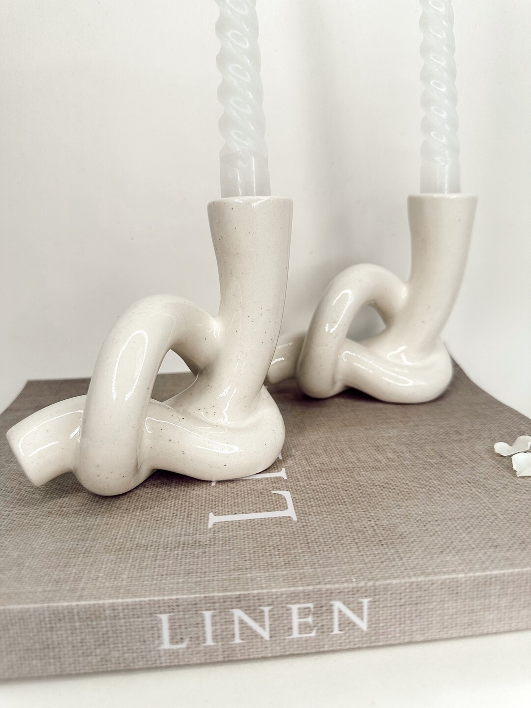 Minimalistic Neutral Candle Holder | Cream Ceramic Candle Holder ...