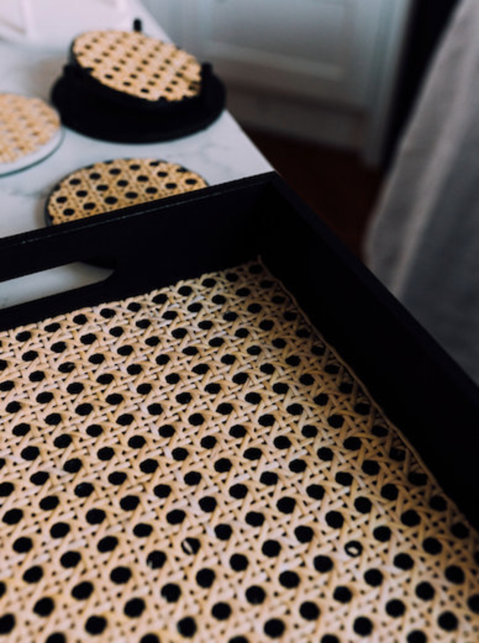 Matte Black Rattan Serving Tray / Modern Vanity Tray / - Etsy UK