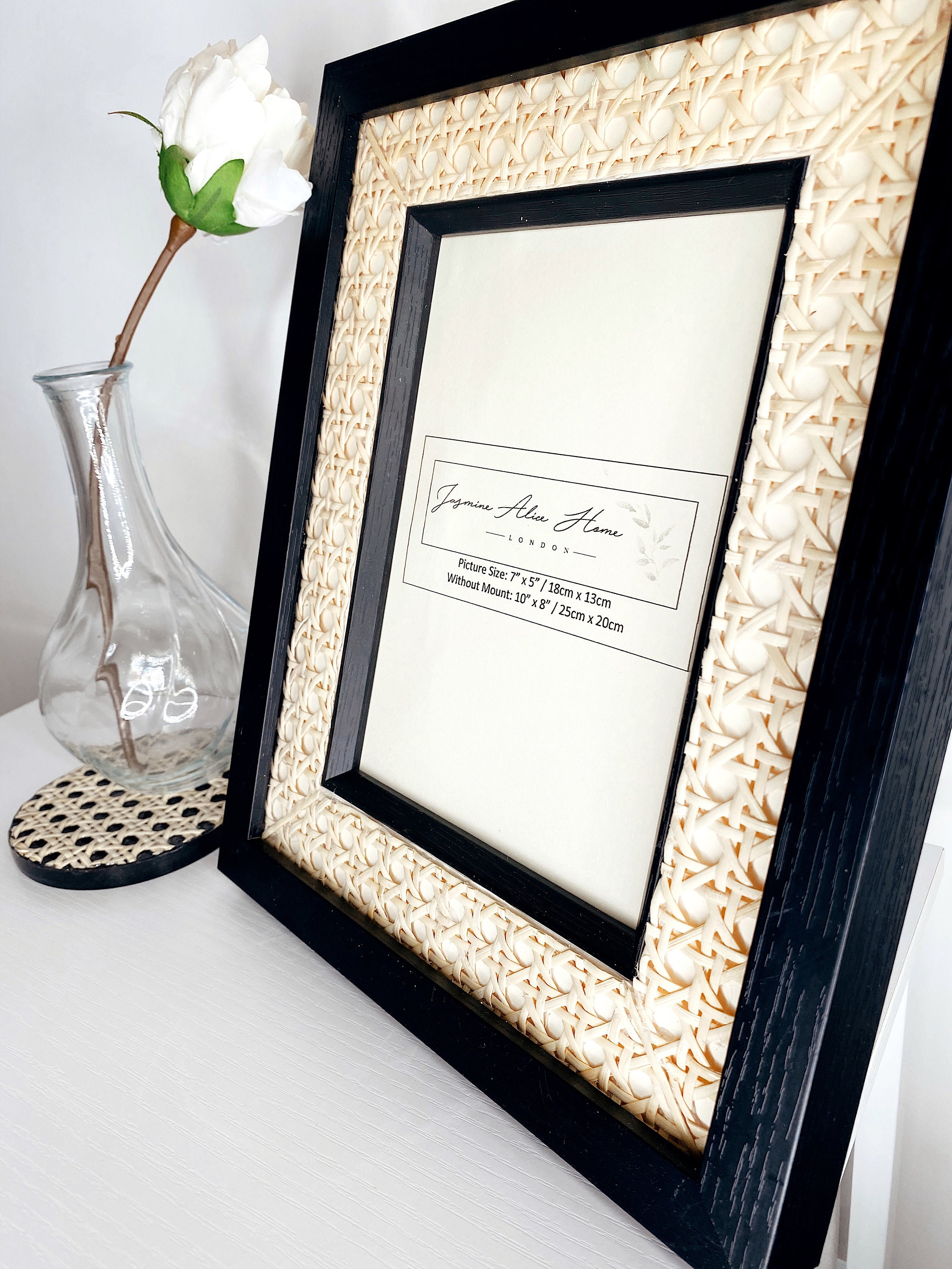 Black Rattan Photo Frame / Handwoven Rattan / Matte Black | Etsy