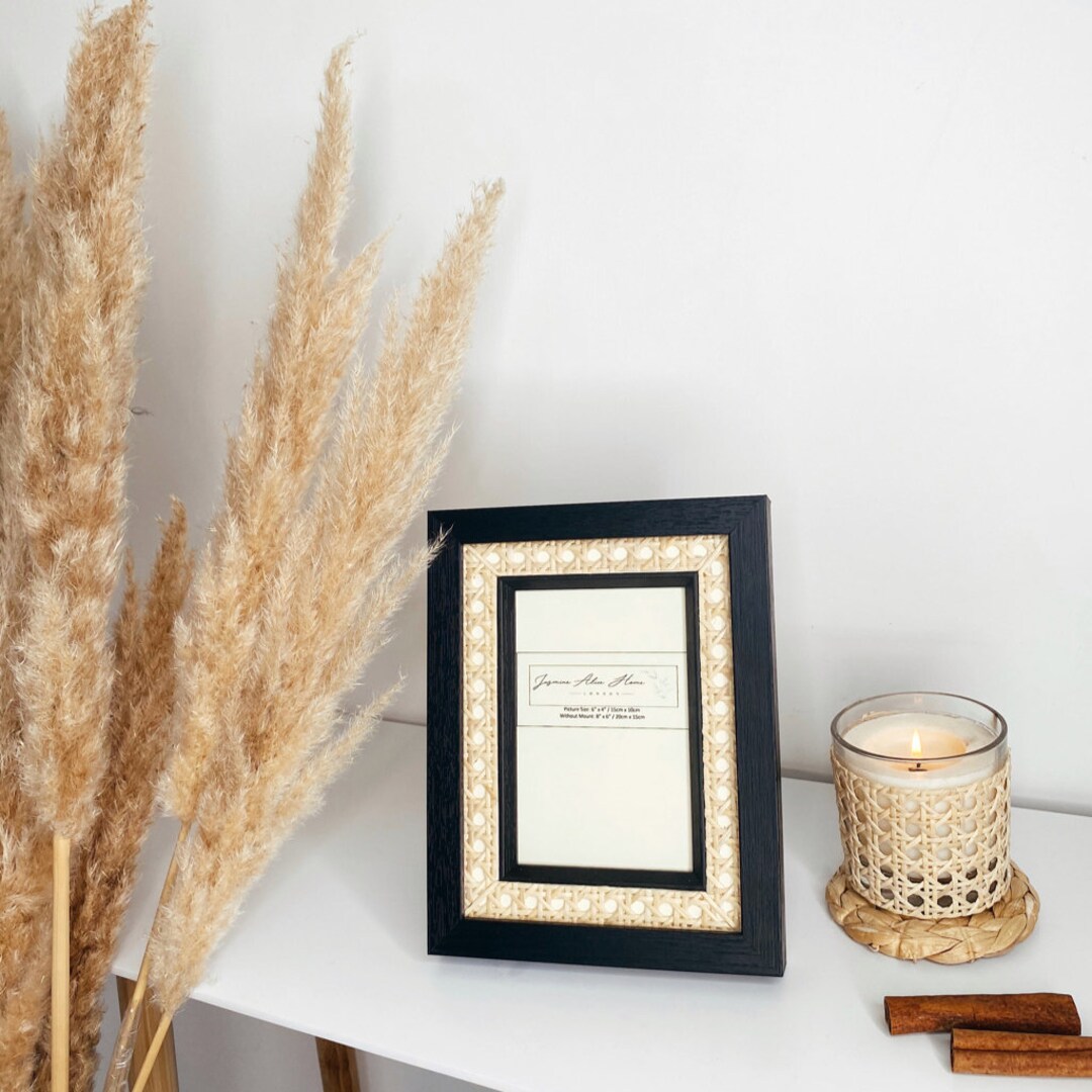Small Black Rattan Photo Frame / Handwoven Rattan / Matte Black Chunky ...