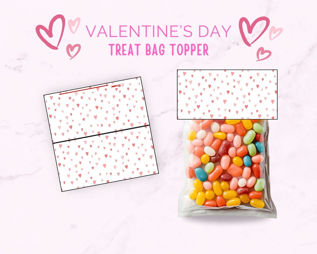 Valentine Treat Bag Topper, Heart Treat Bag, Class Valentine Exchange ...