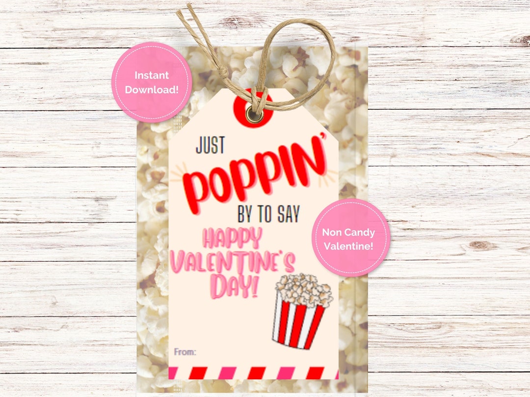 Popcorn Valentine Tag, Class Valentines Cards, Non Candy Valentine ...