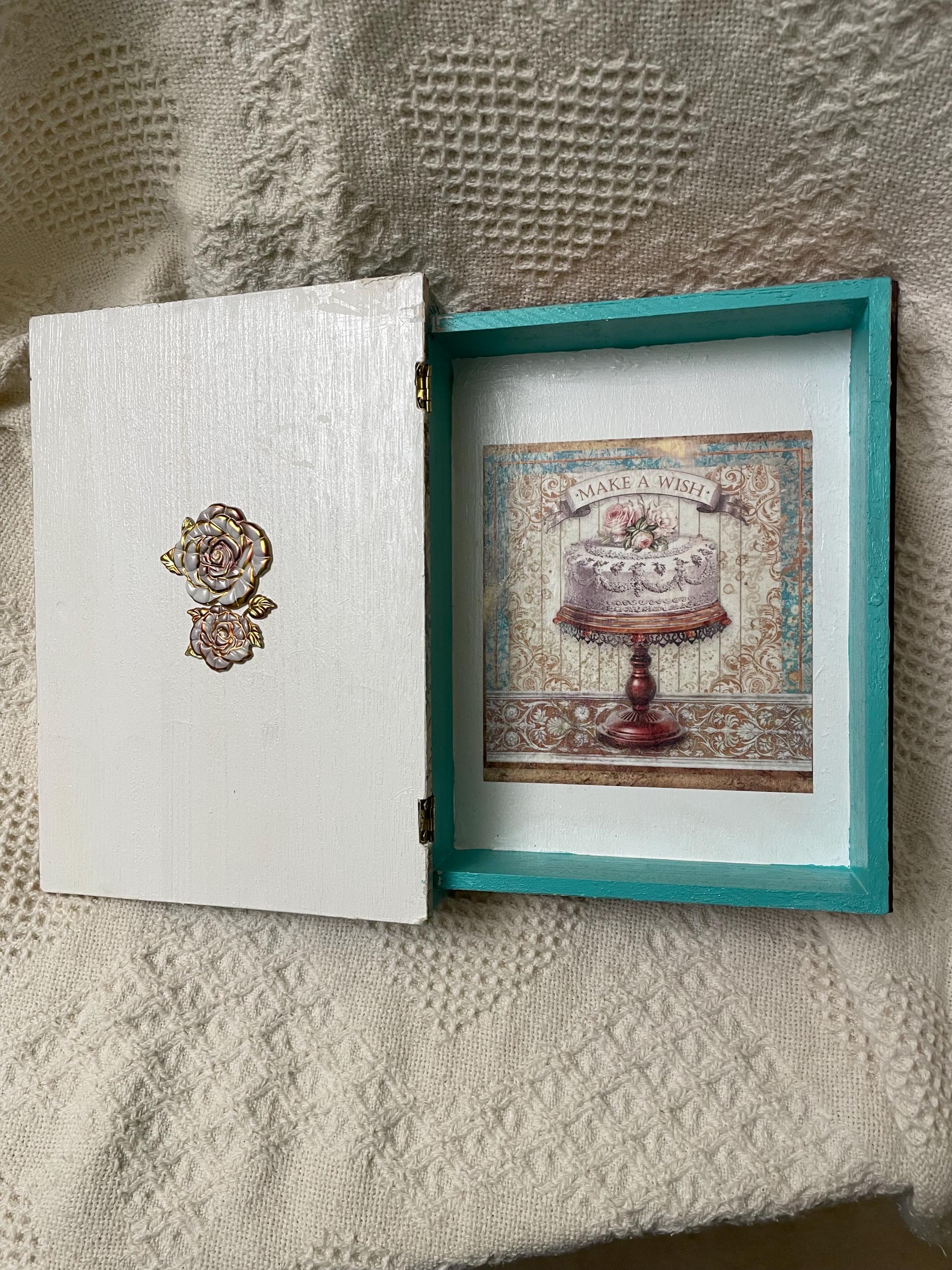 Wooden Book Box - Decoupaged and Painted Wooden Book Box - Etsy