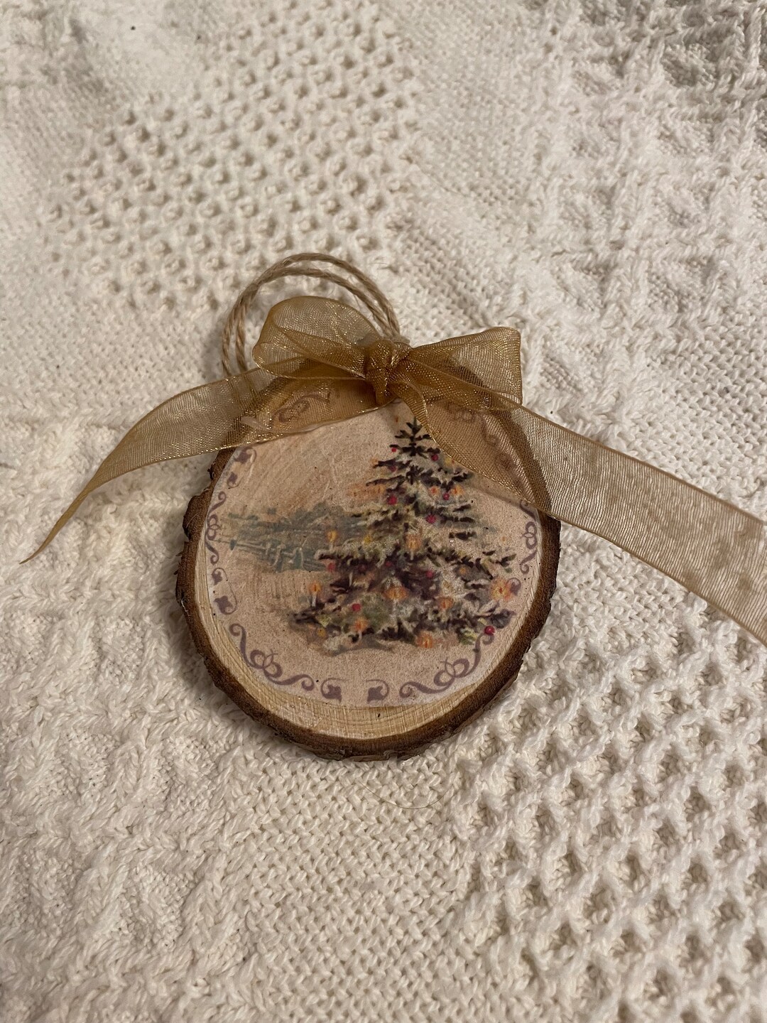 Decoupage Christmas Tree Wood Ornament - Etsy