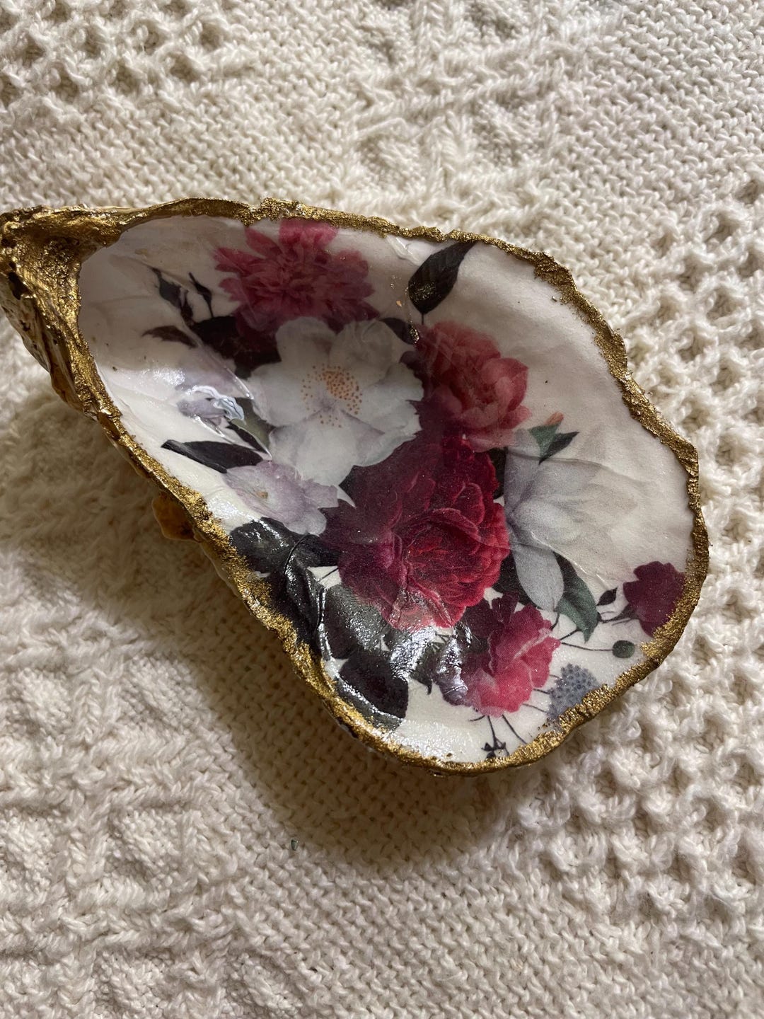 Decoupaged Shells - Oyster Shell With Pink and Red Roses - Etsy