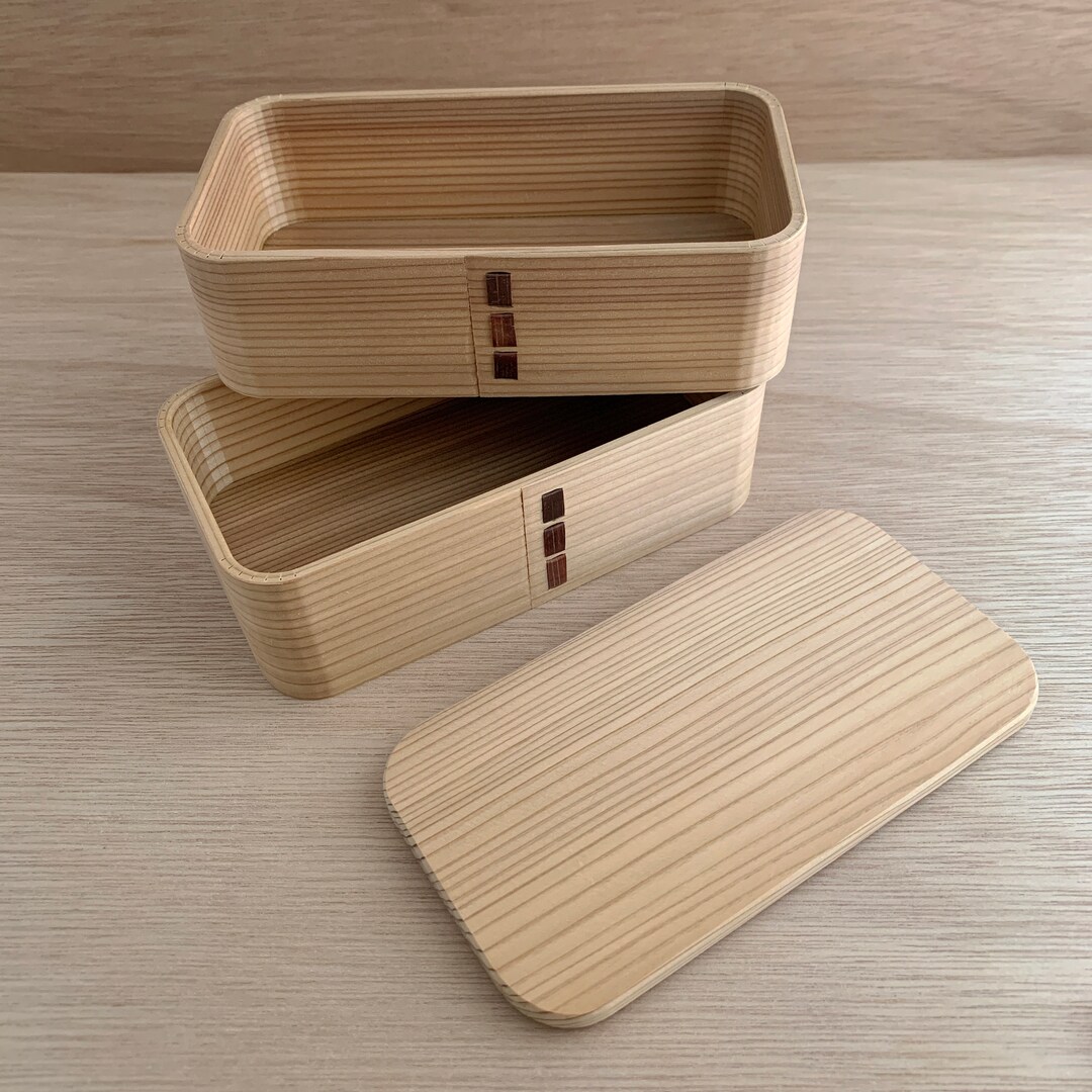 Japan 2-tier Cedar Wood Bento Lunch Box 2T-L Handmade Food Storage ...