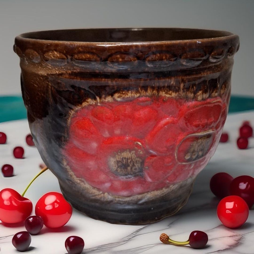 Vintage West German Planter by Scheurich Red and Brown Glazed Ceramic ...