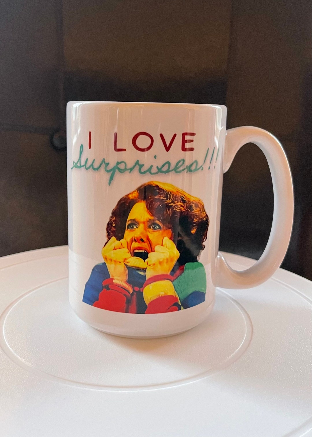 SNL Sue Inspired Mug: “i'm so Freakin' Excited" and "i Love Surprises ...