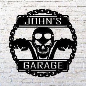 Motorcycle Skull Metal Sign, Personalized Garage Sign, Motorcycle ...