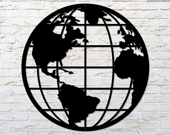 Globe Art Print World Map Painting Travel Wall Art Vintage Home Decor ...