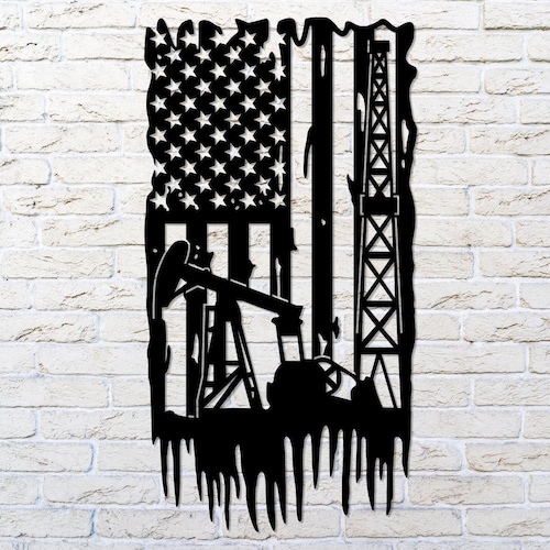 Oil Rig With Flag Metal Sign Oil Rig American Flag Oilfield - Etsy