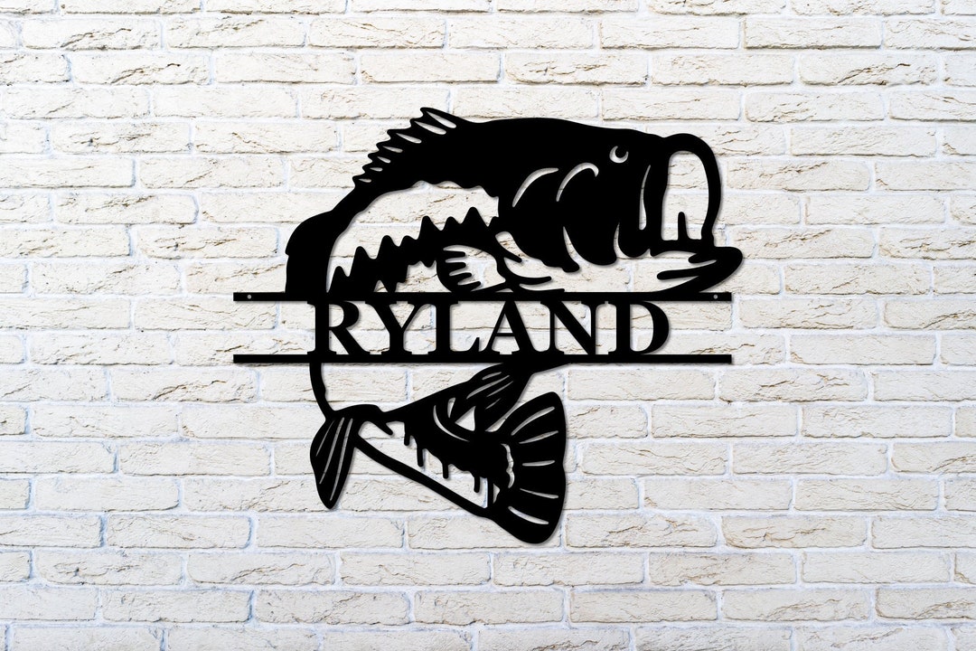 Fish Monogram Sign, Custom Fish Sign, Bass Metal Sign, Personalized ...
