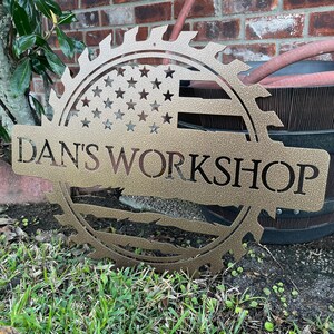 Personalized American Flag Saw Blade Sign: Workshop, Garage, or Man ...