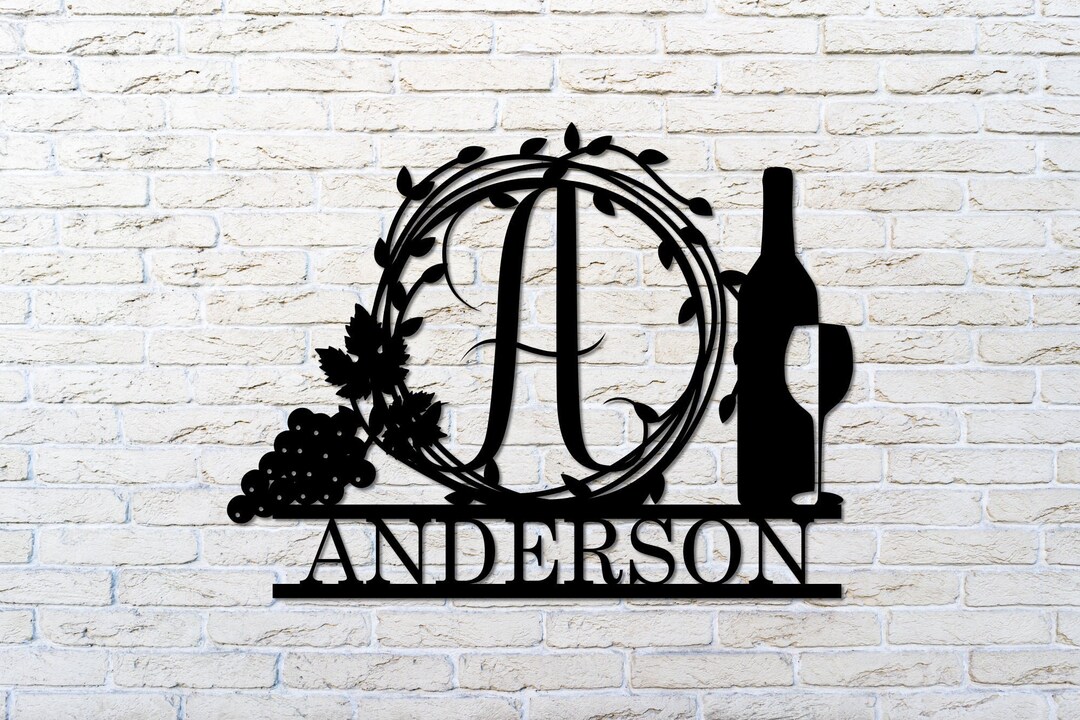 Wine Monogram Sign, Tuscan Style Decor, Wine Art, Custom Monogram ...