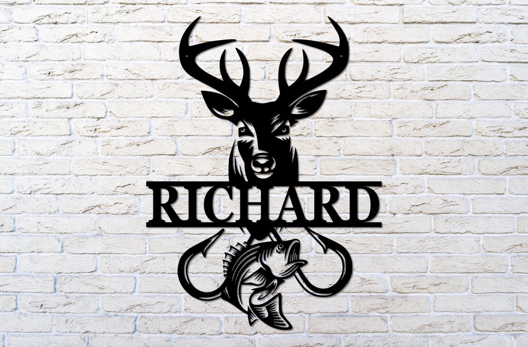 Custom Deer and Fish Metal Name Sign: Personalized Camp Decor - Etsy