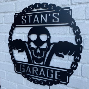 Motorcycle Skull Metal Sign, Personalized Garage Sign, Motorcycle ...